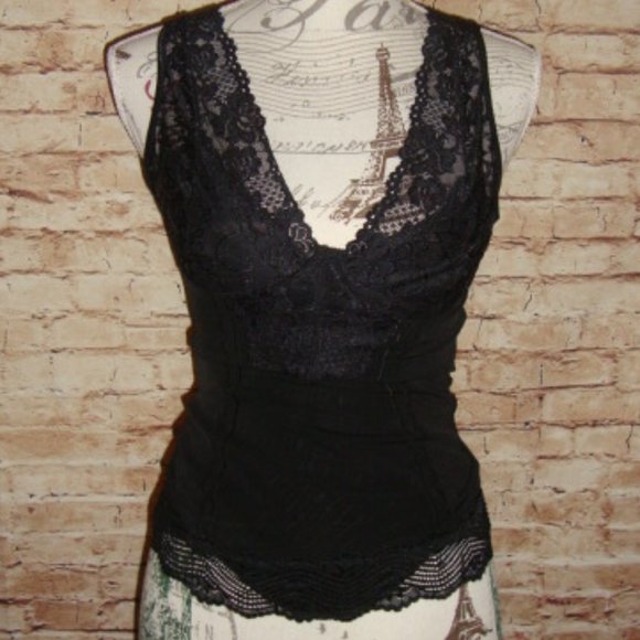Tops | New Black Stretch Lace Top Size Ml Gorgeous | Poshmark